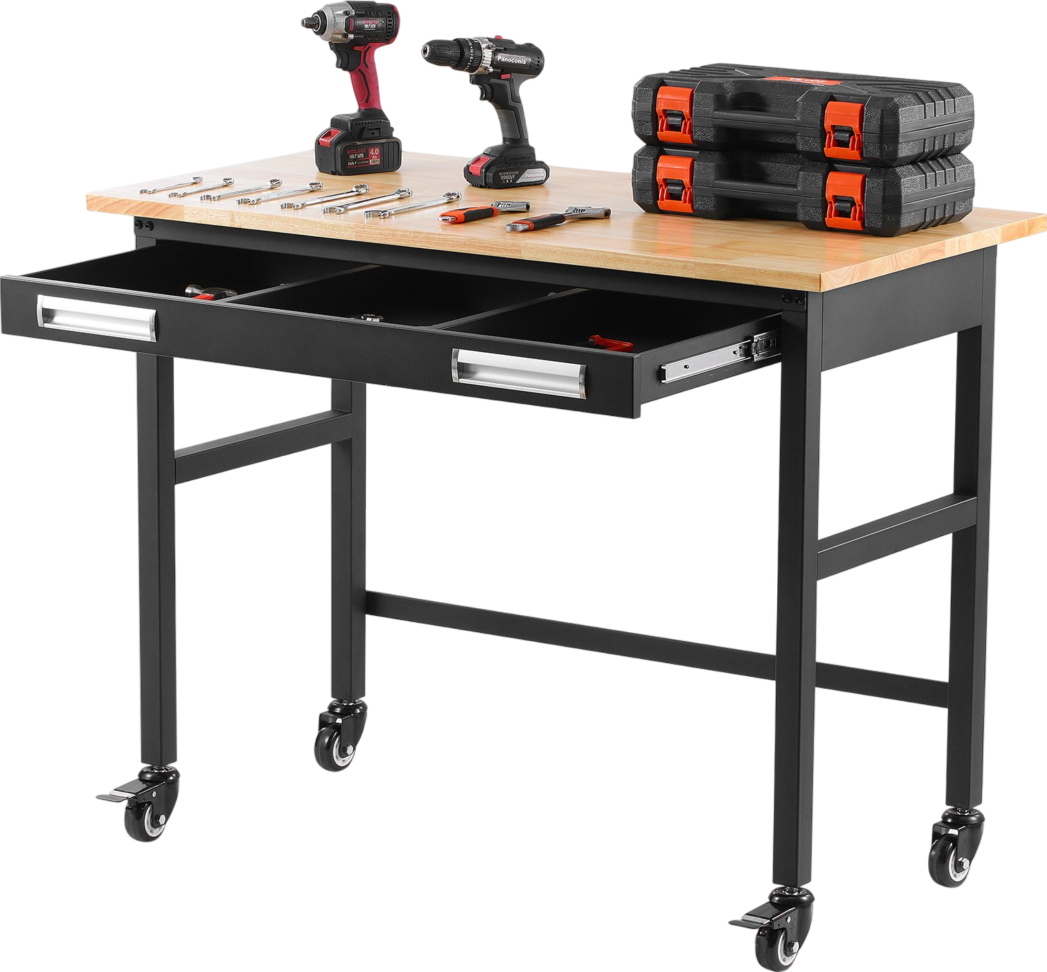 Vevor Work Bench on Wheels 48" Wood Top Table with Drawer 1500 Lbs New – FactoryPure