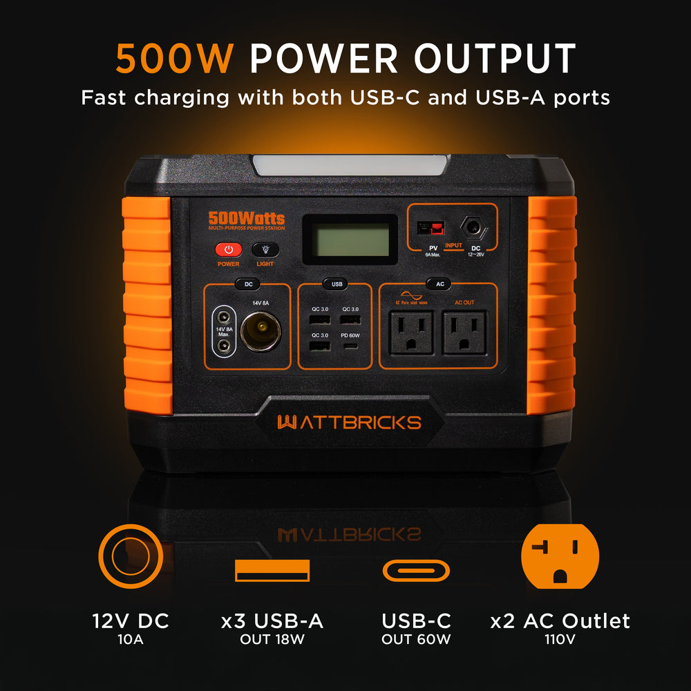 WattBricks MP500 Portable Power Station Solar Generator 500W 519Wh New – FactoryPure