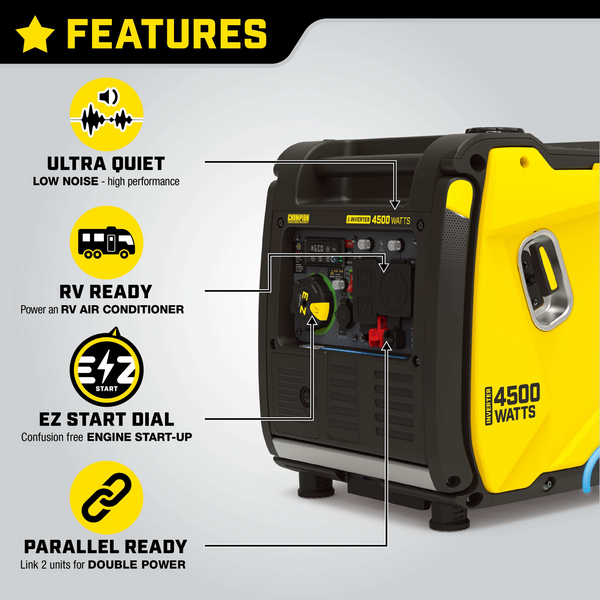 Champion 201184 3500W/4500W Inverter Generator Gas RV and Parallel Rea ...