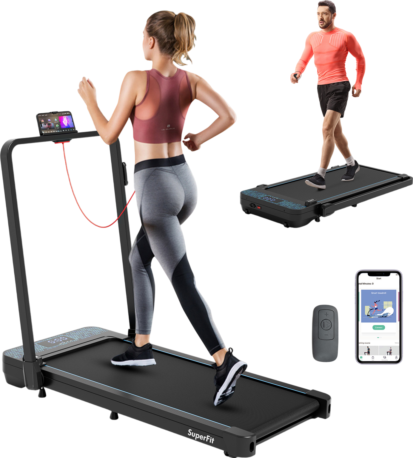 Costway 2 in 1 Folding Treadmill with 300lbs Capacity and Remote Contr ...