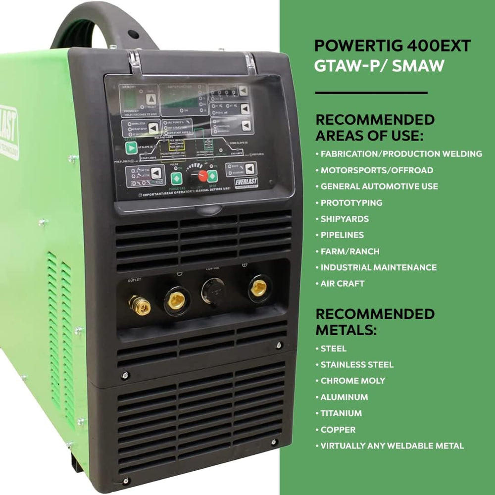 Everlast PowerTIG 400EXT Welder TIG/Stick Digital Inverter AC DC 400Am ...