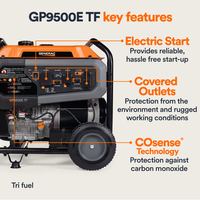 Generac GP9500E TF 8063 9500W/12500W Generator Tri-Fuel Gas Propane Na ...