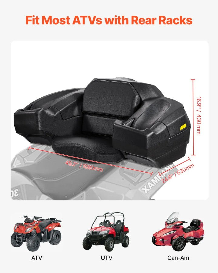 Vevor ATV Rear Storage Box Lounger 42.5" x 24.8" x 16.9" 95 Qt Capacit ...