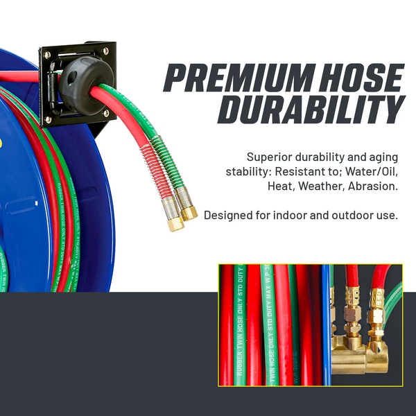 Goodyear GUR079 Welding Hose Reel Retractable 1/4" x 65' Twin Oxy Acet ...
