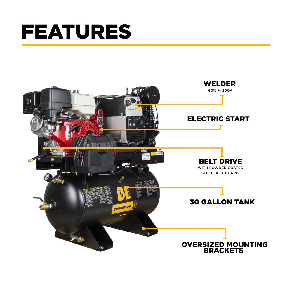 BE Air Compressor Welder Generator 4500W/5500W 19 CFM at 175 PSI Elect ...