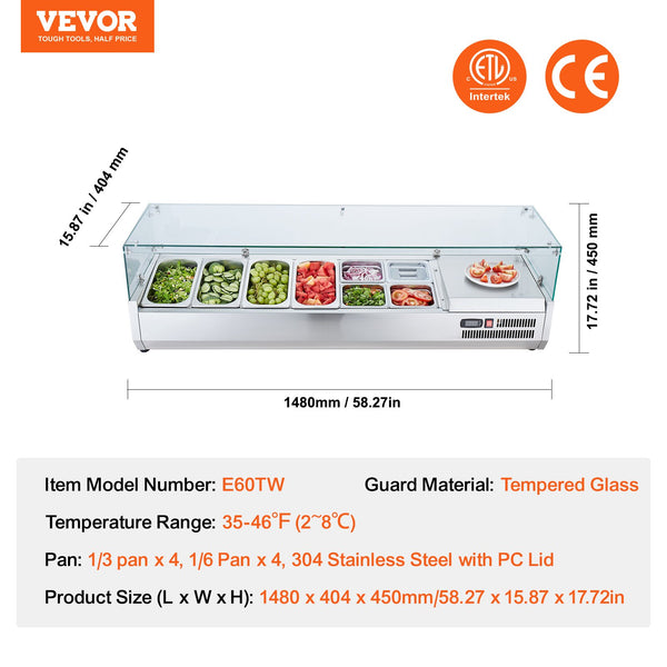 Vevor Refrigerated Condiment Prep Station 58.2" with Glass Guard 150W – FactoryPure