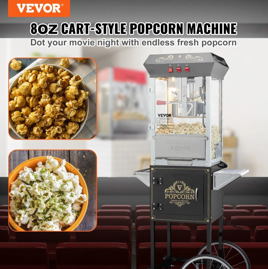 Vevor Popcorn Machine 8 Oz with Cart 850W 48-Cup Capacity New – FactoryPure