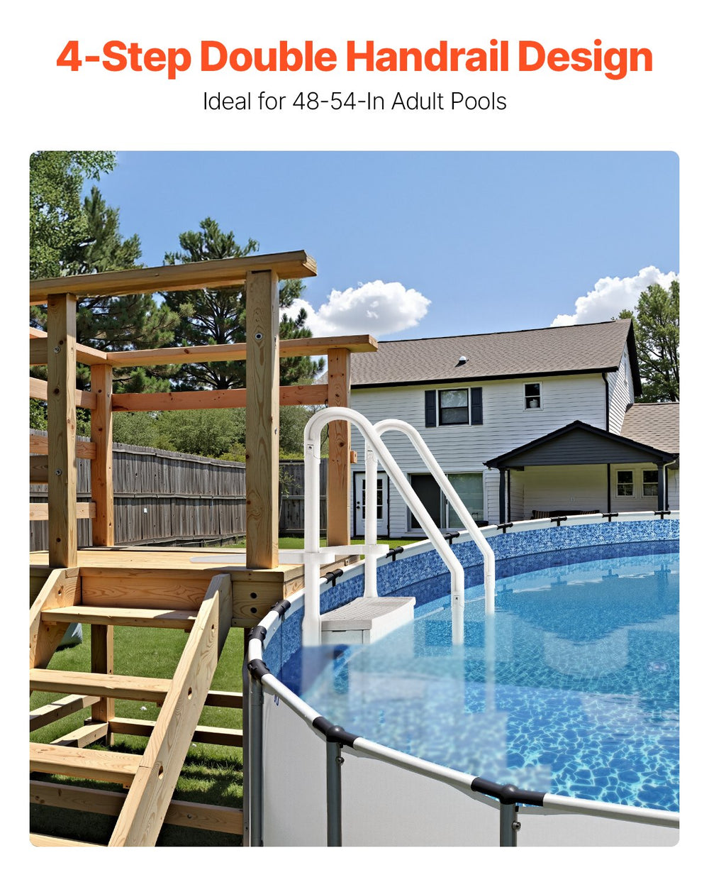 Vevor 4-Step Pool Ladder with Double Handrails Fits 48"-54" Pools 400 ...