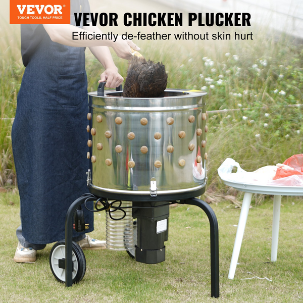 Vevor Chicken Plucker 20" Stainless Steel Drum With 108 Soft Fingers 1 ...