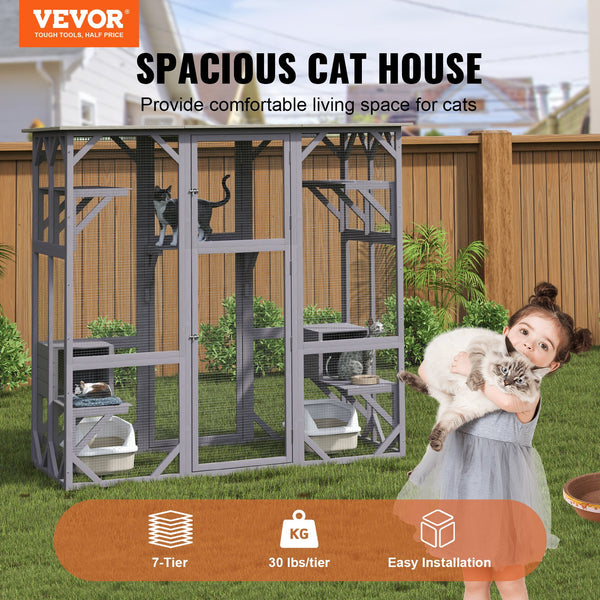 Vevor Cat House Outdoor 7-Tier Large Catio with 5 Platforms 2 Resting ...