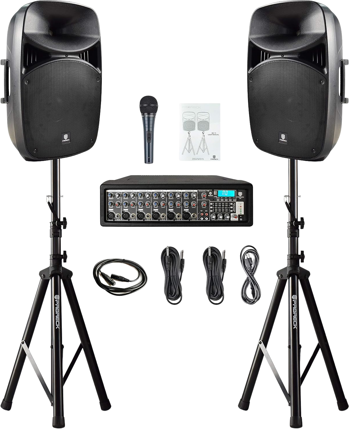 Proreck MX15 PA System Audio Mixer 8 Channel 15" Bluetooth Powered 250 – FactoryPure