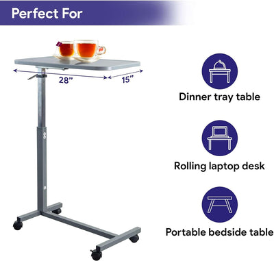 MedaCure Overbed Table Composite Top H-Base with Wheels Gray or Mahoga ...