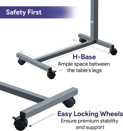 MedaCure Overbed Table Composite Top H-Base with Wheels Gray or Mahoga ...