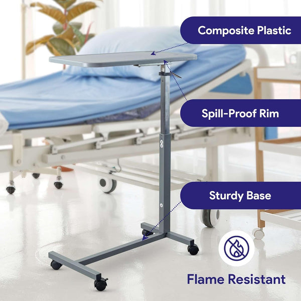 MedaCure Overbed Table Composite Top H-Base with Wheels Gray or Mahoga ...
