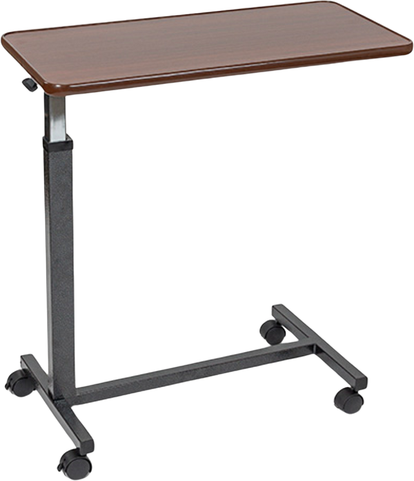 MedaCure Overbed Table Wood Top H-Base with Wheels Mahogany Cherry or ...