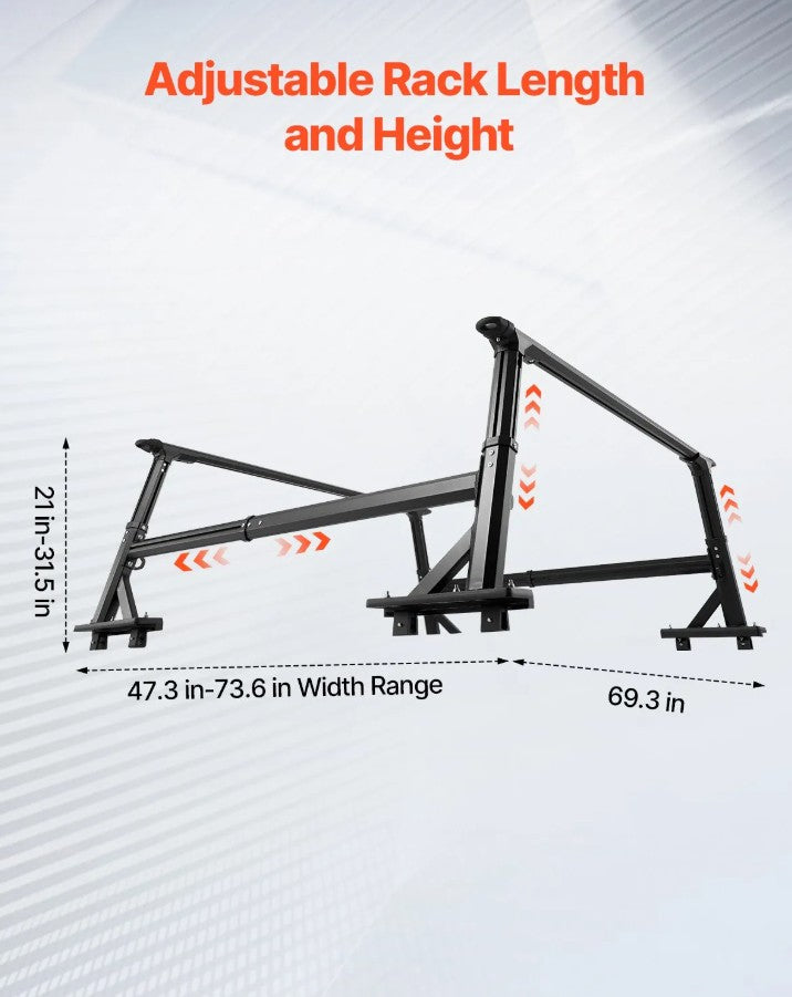 Vevor Adjustable Truck Ladder Rack 800 Lbs Capacity No-Drill Bed Rack ...