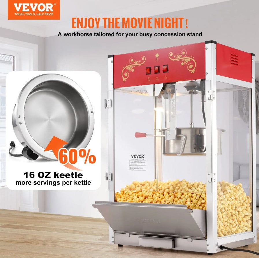 Vevor Commercial Popcorn Machine 16 Oz Kettle 1615W Countertop Popper ...