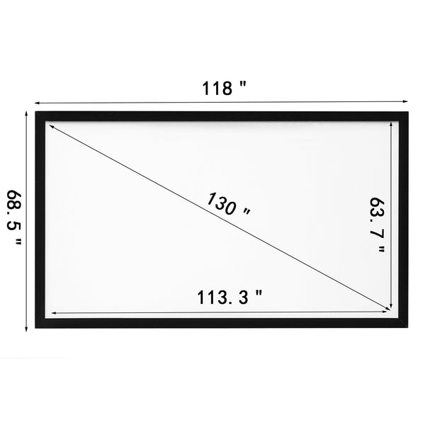 Vevor Projector Screen 130" Fixed Aluminum Frame 16:9 4K HD Wall Mount ...