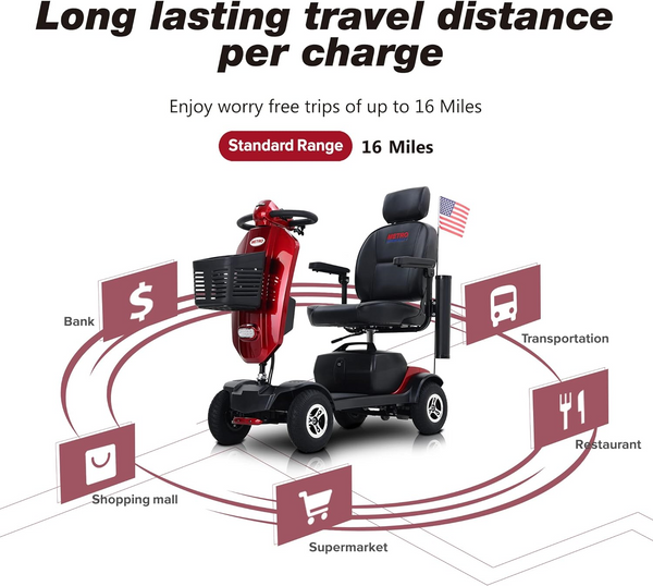 Metro Mobility Max Plus 4 Wheel Mobility Scooter Electric 24V 20Ah 300 ...