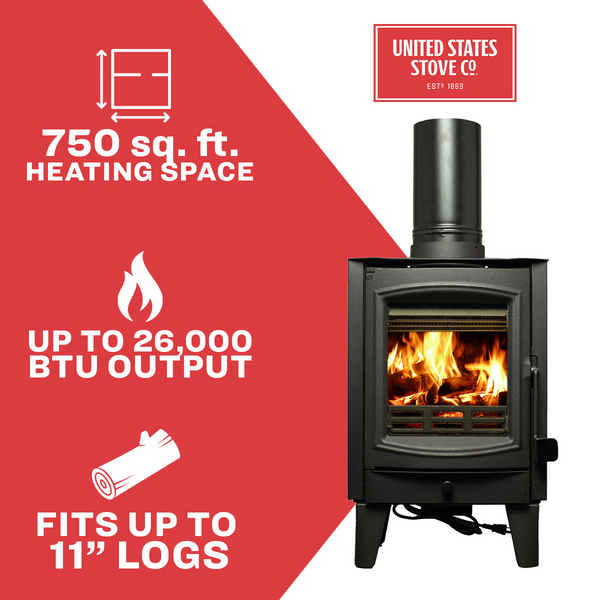 US Stove TH-100 Tiny Wood Stove 750 sq. ft. 26,000 BTU Accepts 11" Log ...