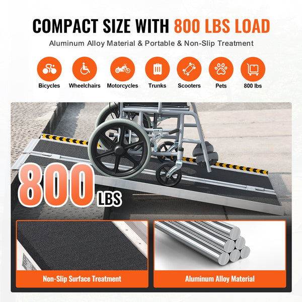 Vevor Portable Wheelchair Ramp 5' 800 lbs Folding Non-Slip Aluminum Ne ...