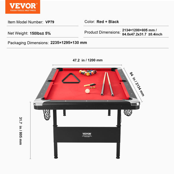 Vevor Billiards Table 7' Foldable Pool Table Set Includes Balls and Cu ...