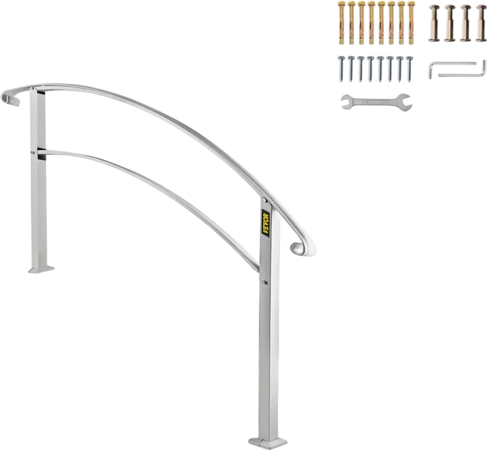 Vevor Handrail White Wrought Iron Outdoor Stair Railing for 4 Steps Ne ...