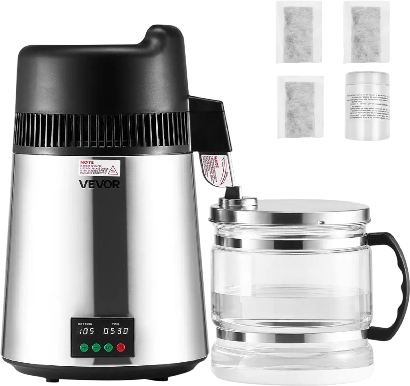 Vevor Water Distiller 6L Countertop Purifier Stainless Steel Glass Pot ...