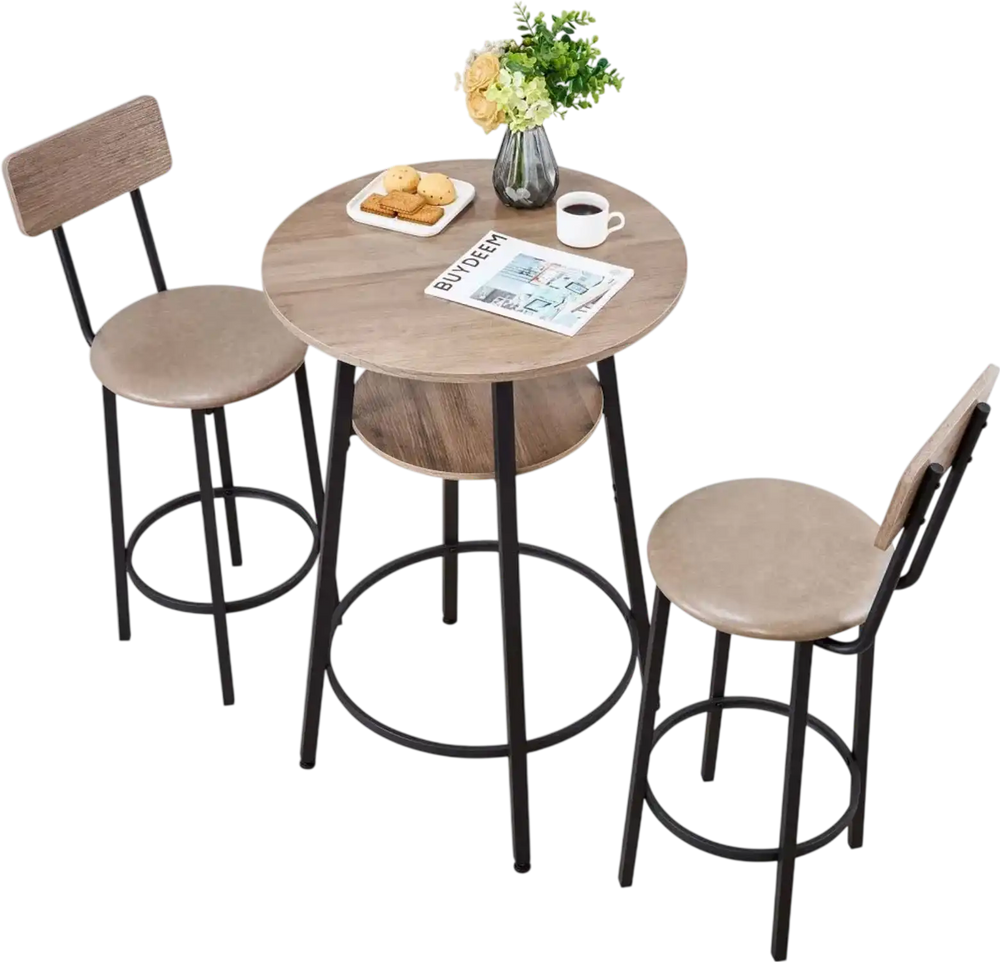 Vevor Bar Table Set Round Pub Table with 2 Stools 23.5" Light Gray Bla ...