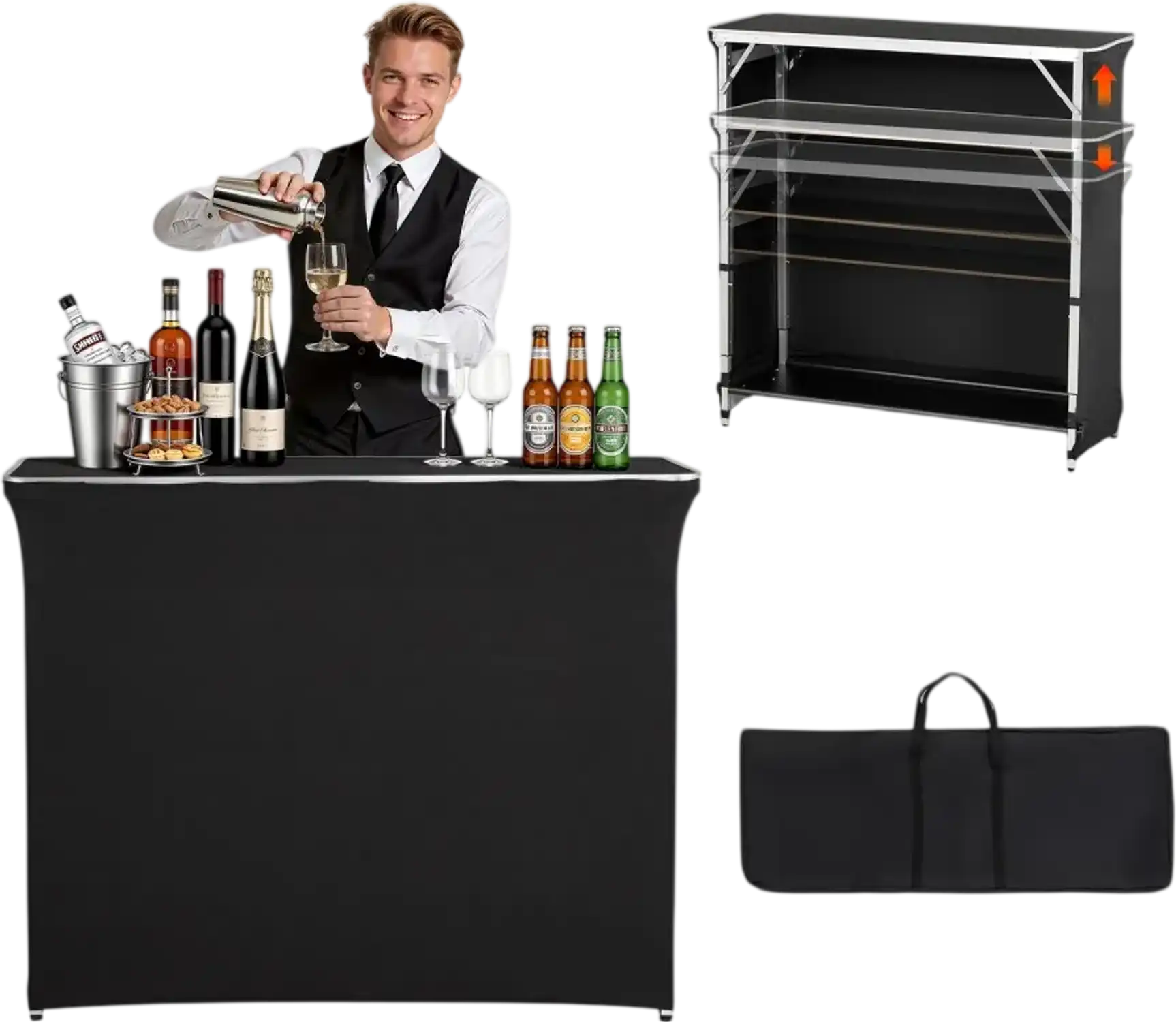Vevor Portable Bar Table Folding Mobile Bartending Station 43.5" x 15 ...
