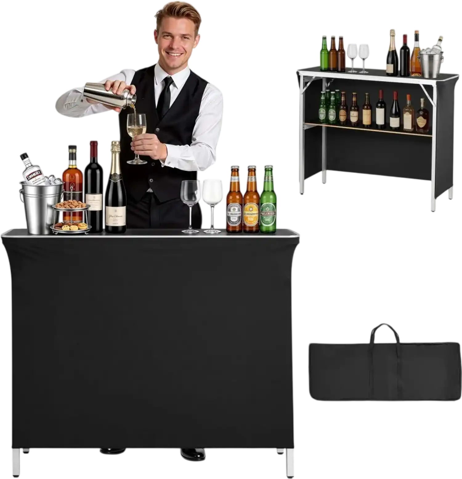 Vevor Portable Bar Table Folding Mobile Bartending Station with Carry ...