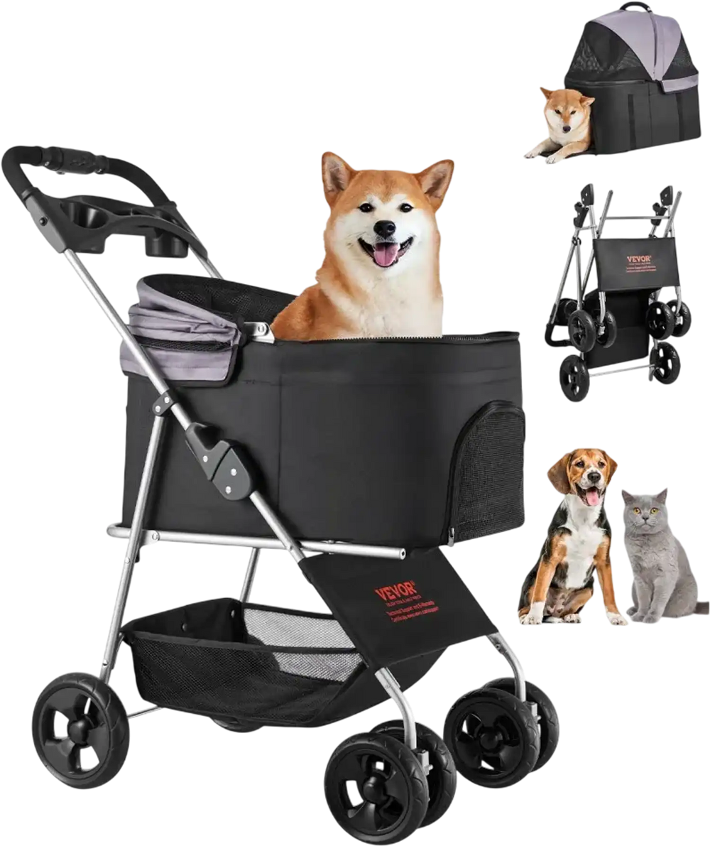 Vevor Pet Stroller Foldable 4-Wheel Detachable Carrier 35 lbs New ...