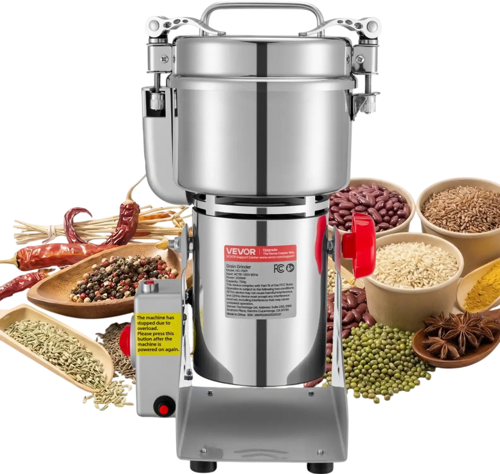 Vevor Electric Grain Grinder 750g 2000W Swing Type Stainless Steel Dry ...