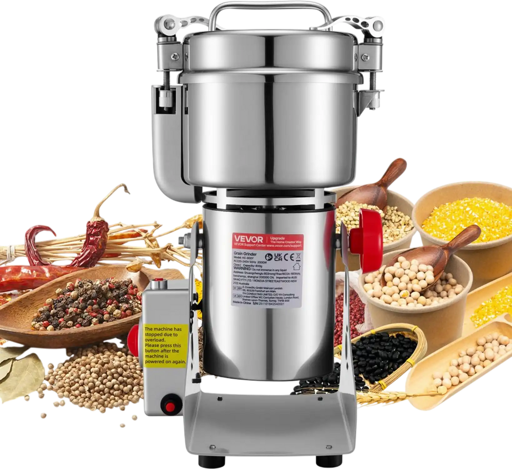 Vevor Grain Grinder High-Speed 1.8 lbs Stainless Steel Swing Type Pulv ...