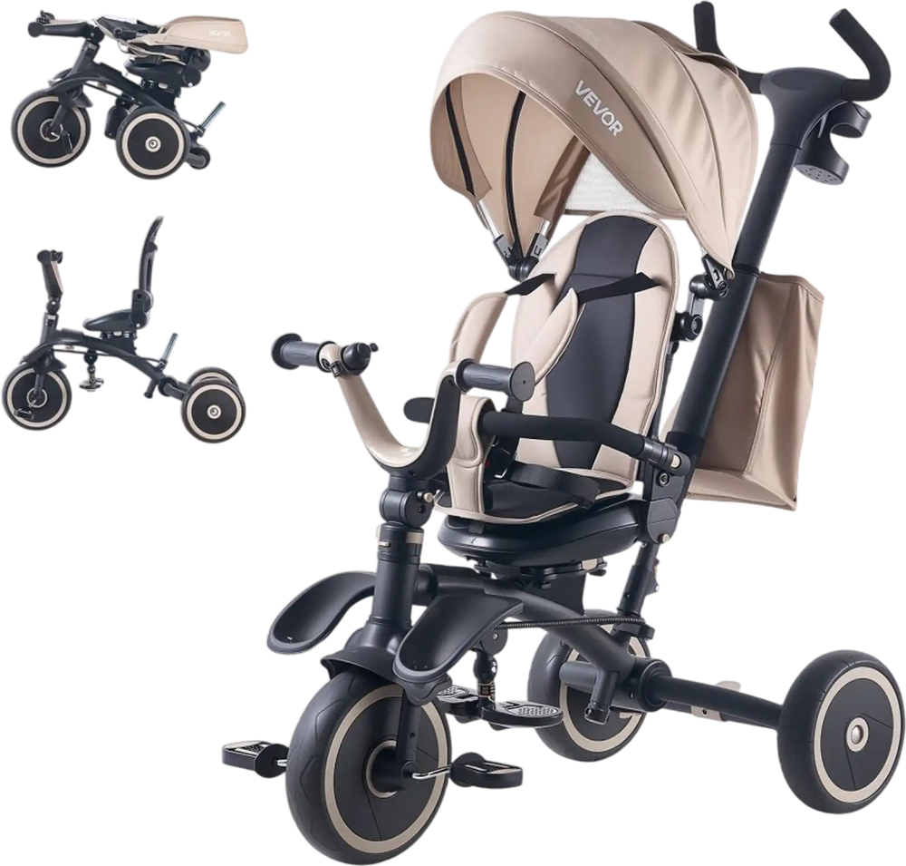 Vevor Tricycle Toddler 7-in-1 Stroller with Parent Push Handle Canopy ...