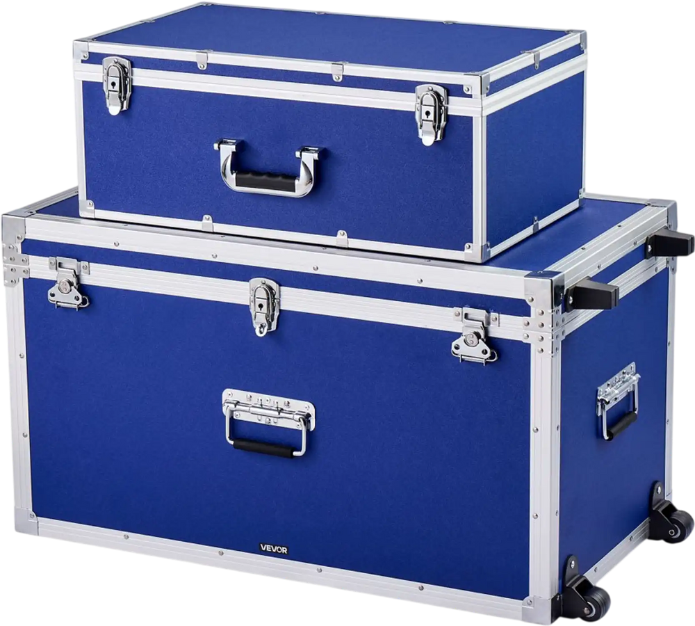 Vevor Storage Trunk Set of 2 Blue Wooden Suitcase Storage Boxes with P ...