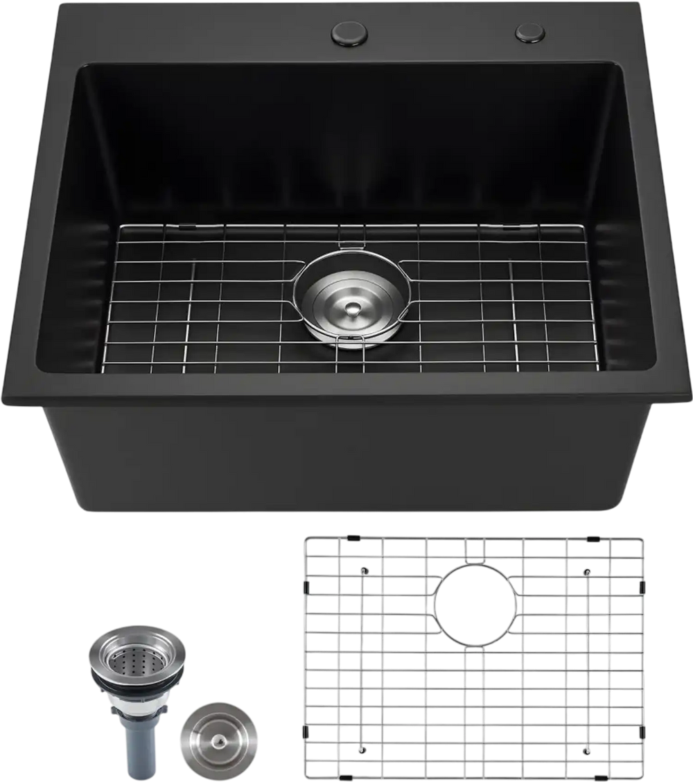 Vevor Kitchen Sink 25" Top Mount Granite Single Bowl Workstation Basin ...