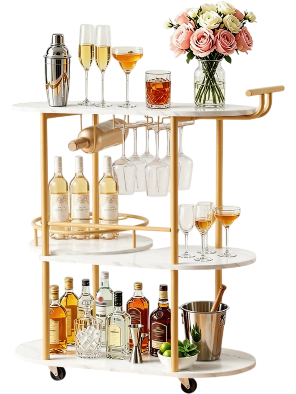 Vevor Bar Cart 3-Tier Rolling Serving Cart Gold New – FactoryPure