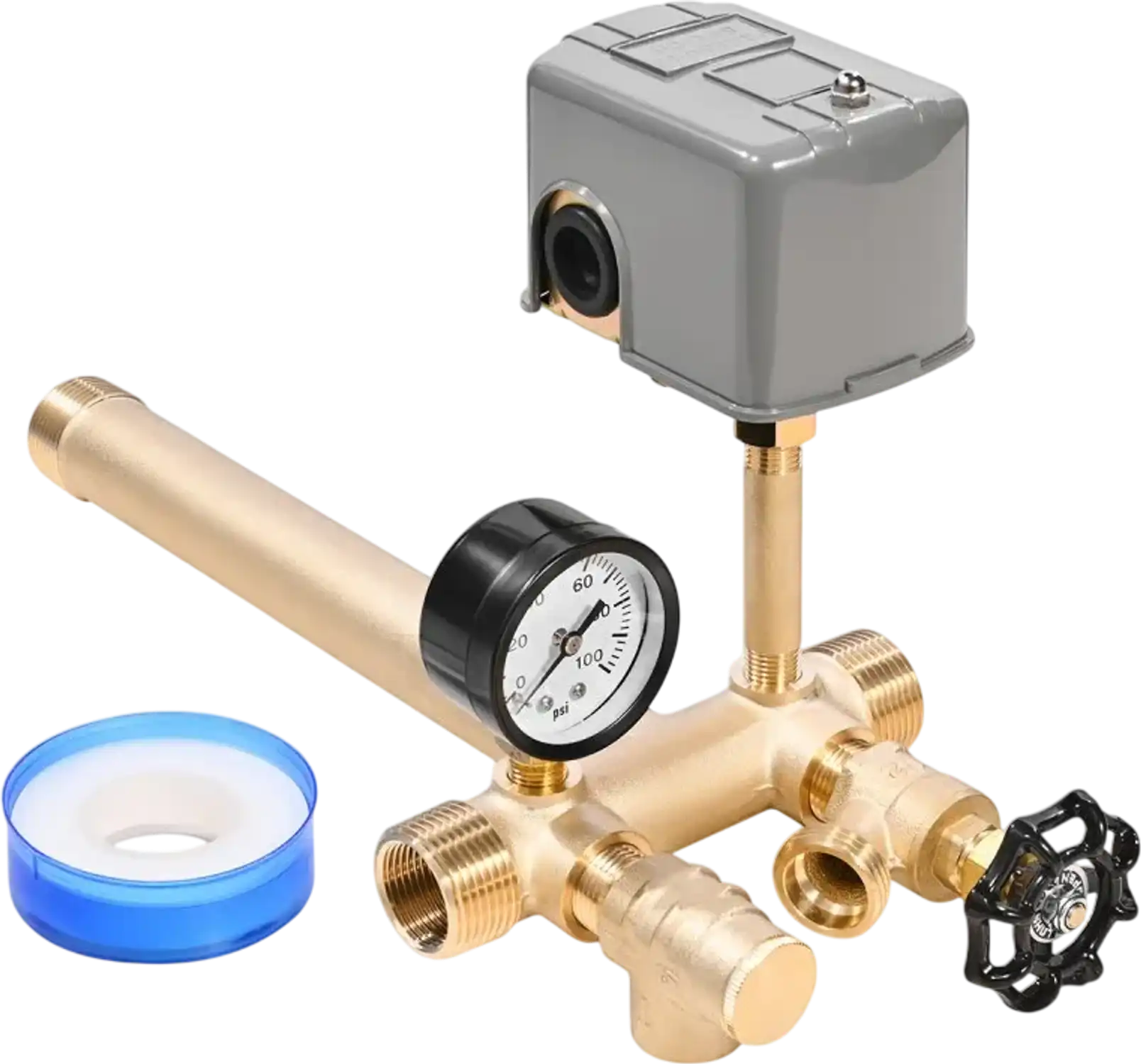 Vevor Pressure Tank Tee Kit 1" x 11" Brass 40/60 PSI Well Pump Install ...