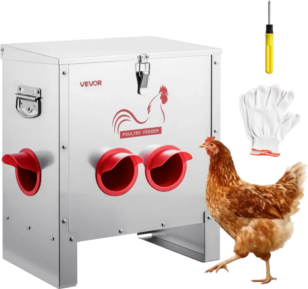 Vevor Poultry Feeder Automatic Chicken Feeder 25 lbs 6-Port No-Waste G ...