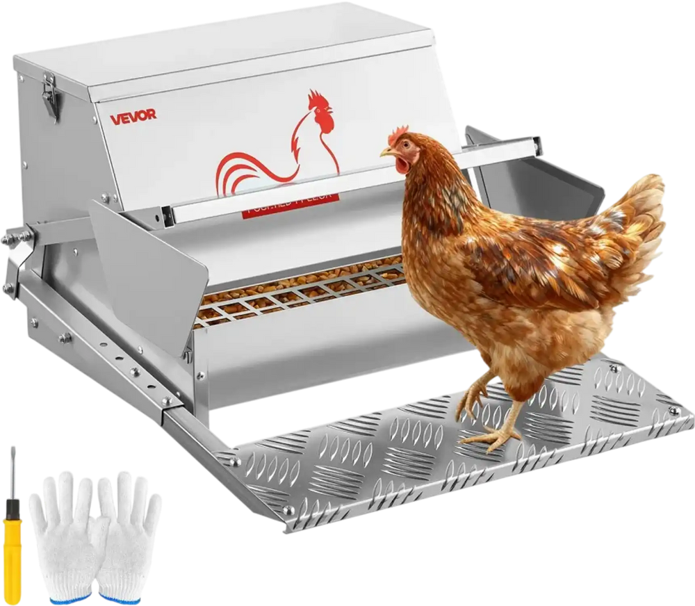 Vevor Chicken Feeder Automatic Treadle 25 lbs Rainproof Poultry Feeder ...