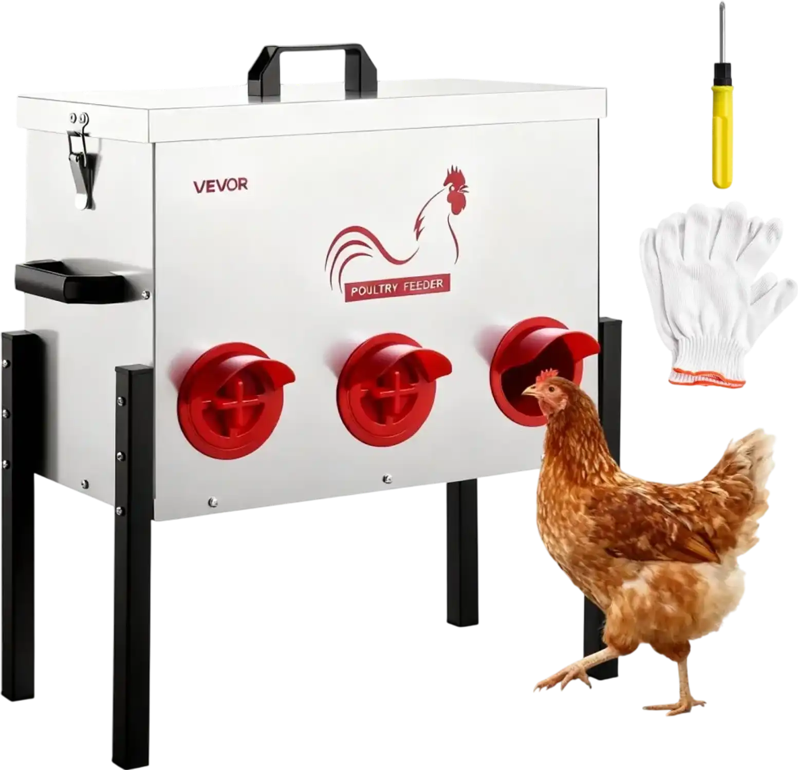 Vevor Automatic Chicken Feeder 30 lbs 6-Port No-Waste Poultry Feeder N ...