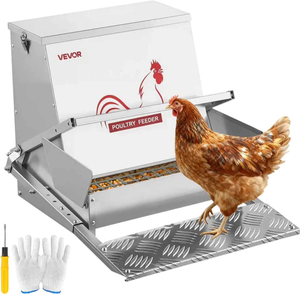 Vevor Automatic Chicken Feeder Rainproof 40 lbs Treadle Poultry Feeder ...