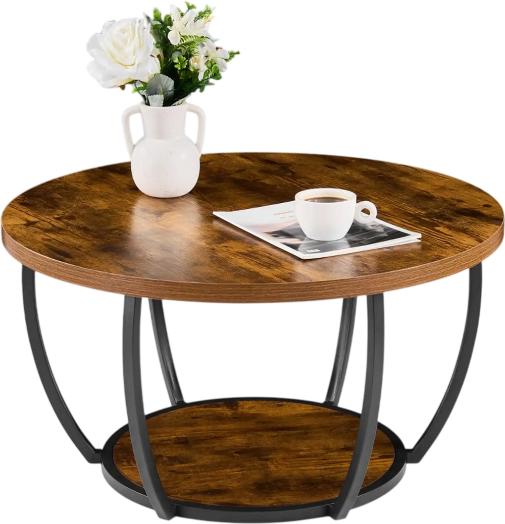 Vevor Coffee Table Modern Round 31.6" 2-Tier Rustic Brown New – FactoryPure