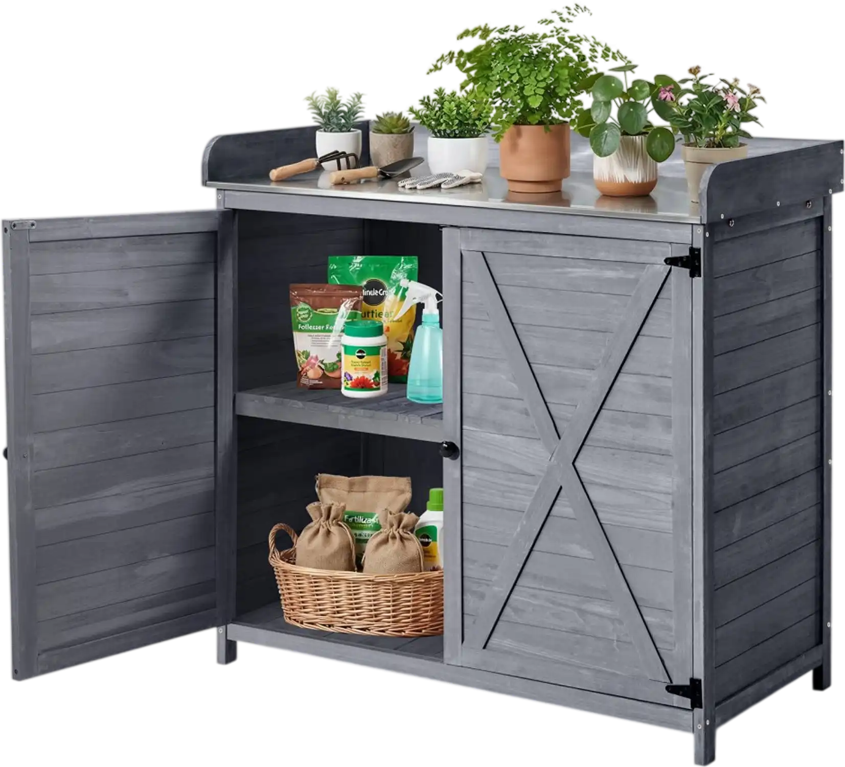 Vevor Potting Bench Outdoor Garden Workstation with Storage Cabinet 39 ...