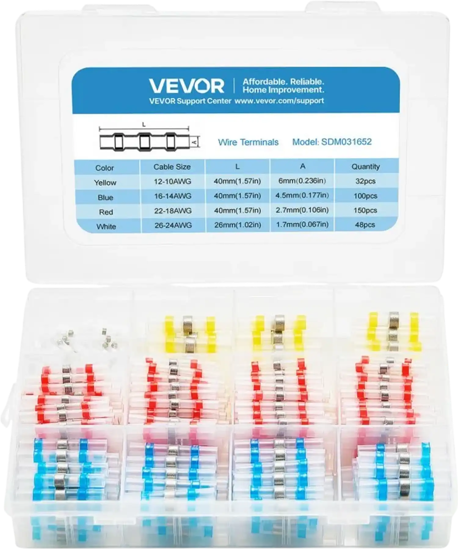 Vevor Butt Connectors Heat Shrink Solder Seal Wire Connector Kit 330 P ...