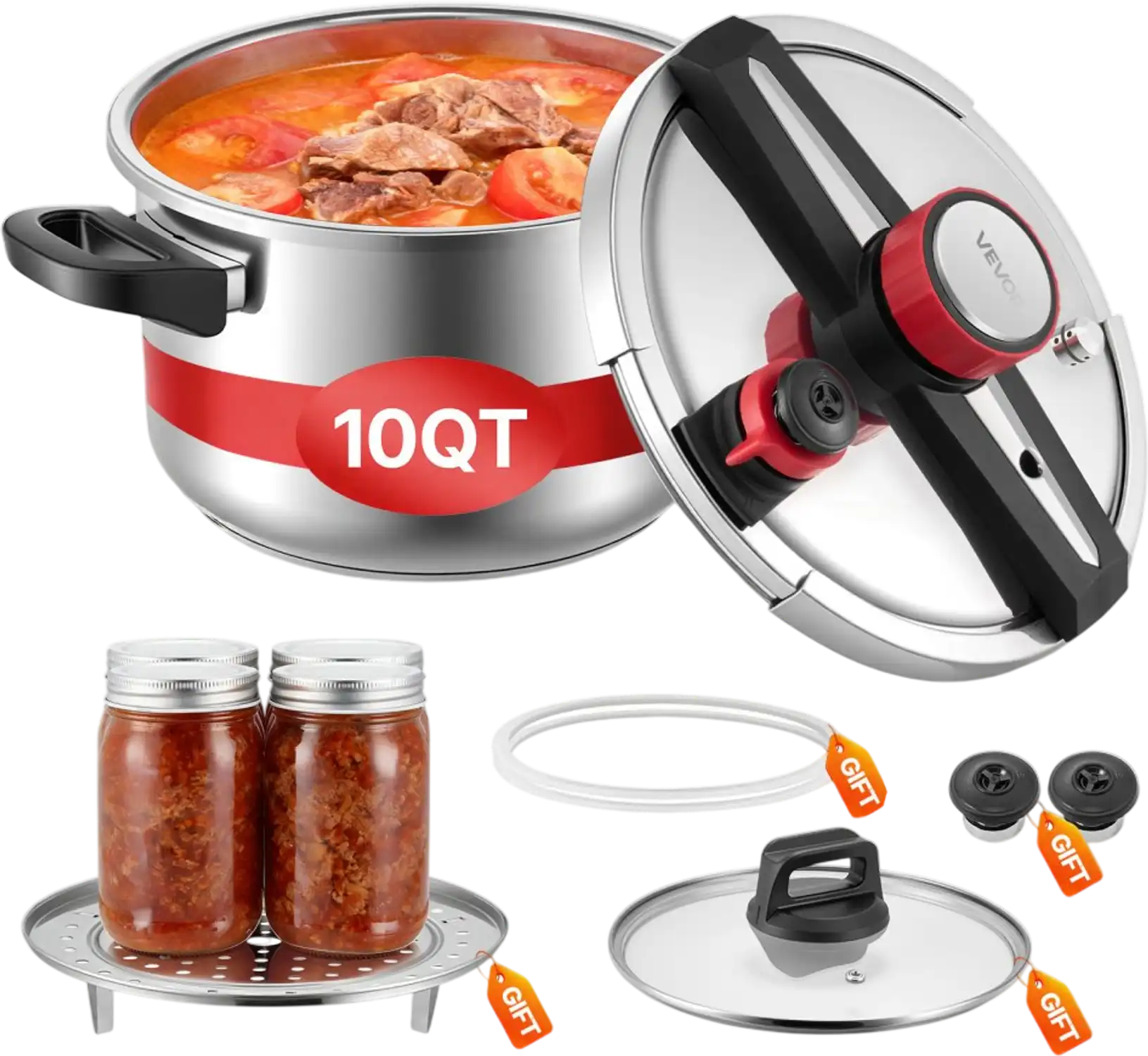 Vevor Pressure Cooker 10 Qt Stainless Steel Stovetop Pressure Canner N ...