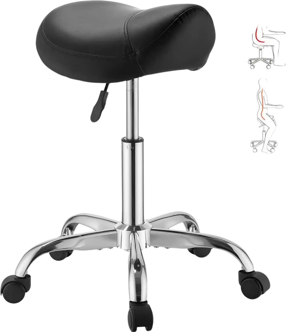 Vevor Saddle Stool Height Adjustable Rolling Chair Black New – FactoryPure