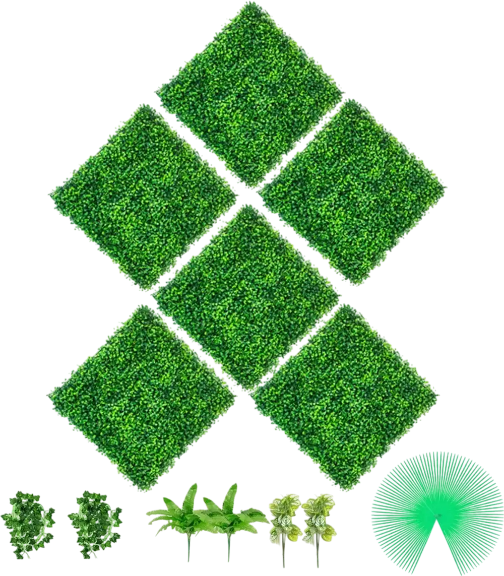 Vevor Artificial Boxwood Panels 6 Pc 20" x 20" Hedge Wall Privacy Scre ...