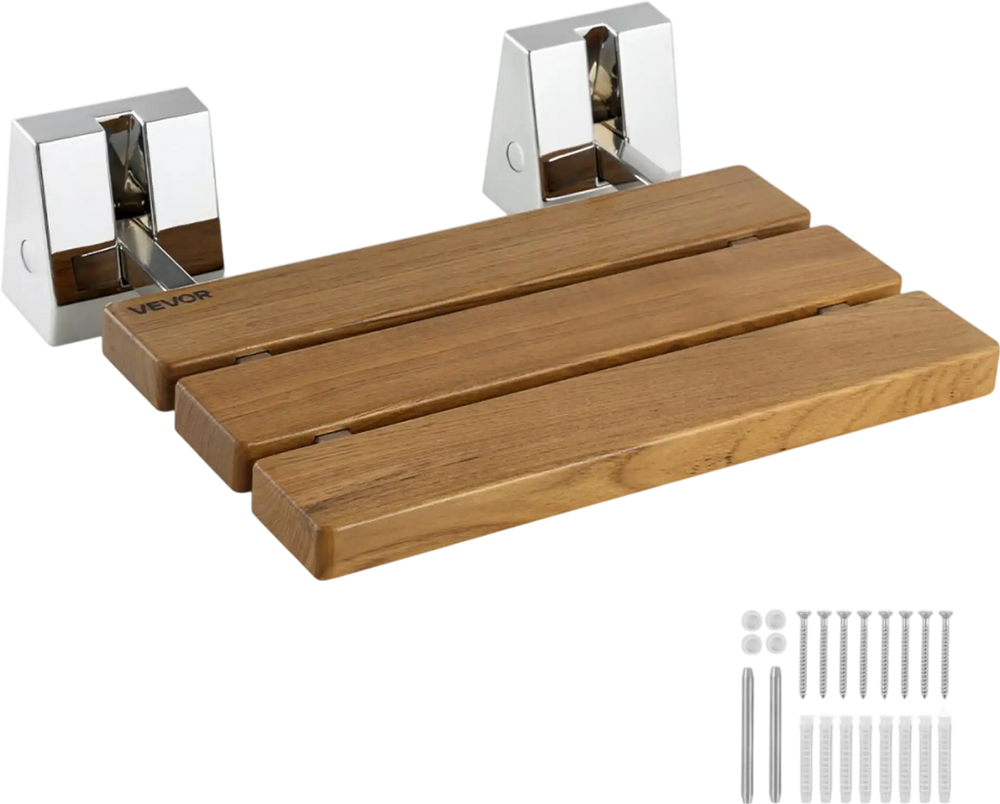 Vevor Shower Seat Foldable Wall Mounted 15.7" Teak Folding Bench New ...